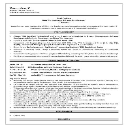 Karunakar.V | DOC | Databases | Computer Software and Applications