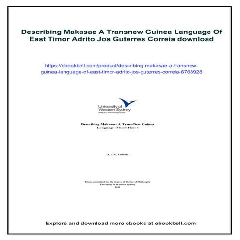 Describing Makasae A Transnew Guinea Language Of East Timor Adrito Jos ...