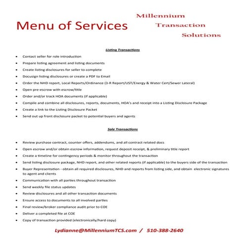 MTS - Menu of Services | PDF | Real Estate