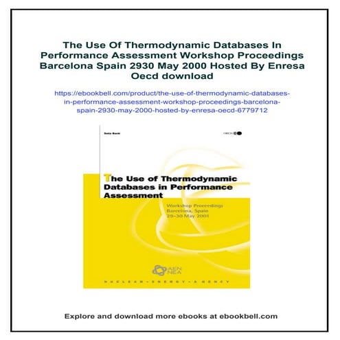 The Use Of Thermodynamic Databases In Performance Assessment Workshop ...