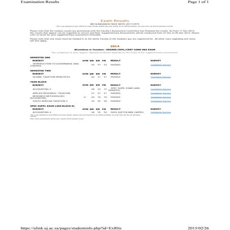 uj honours results | PDF