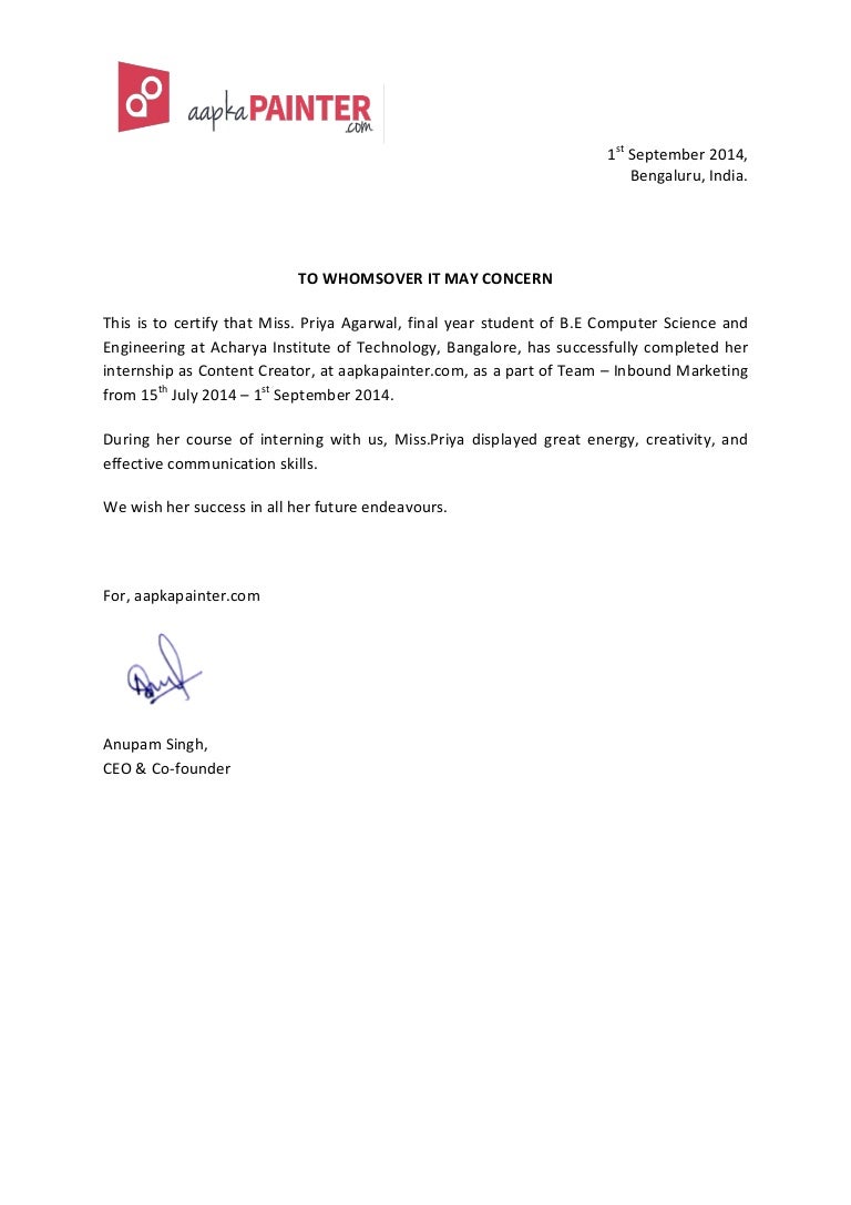 Internship Certificate Priya Agarwal