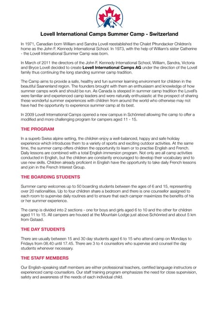 Summer & Winter Camps In Switzerland presentations