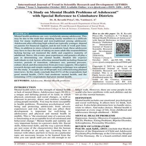 “A Study on Mental Health Problems of Adolescent” with Special ...