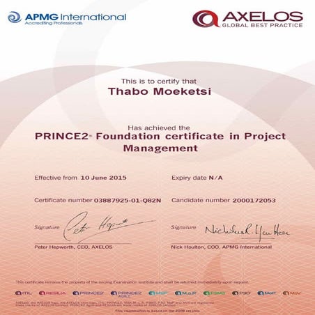 Prince2 Foundation Certificate | PDF