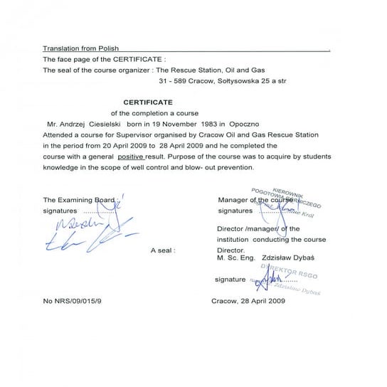 Stag G2 Training Certificate Andrzej_Ciesielski | PDF