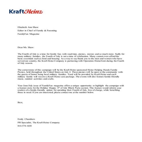 Kraft Heinz Pitch Letter | DOCX