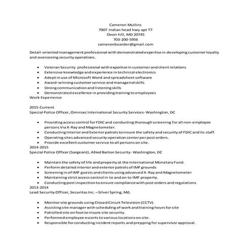 Cameron Mullins resume | DOCX