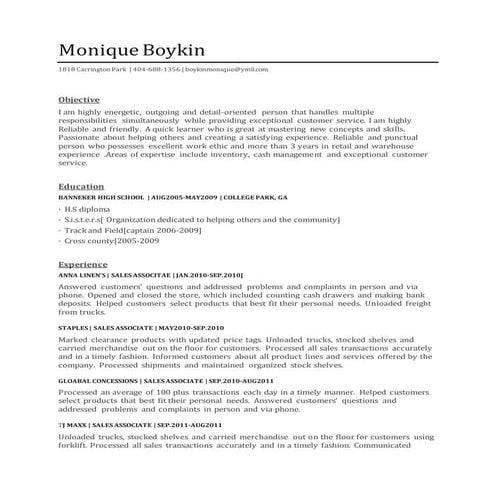 Monique Boykin resume (1) (1) | DOCX | Logistics | Business
