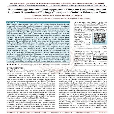 Ethnobiology Instructional Approach Effect on Secondary School Students ...