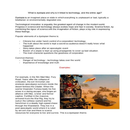 Dystopian themes | DOCX | Science Fiction | Genres