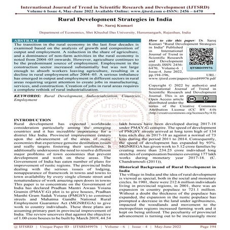 Rural Development Strategies in India | PDF