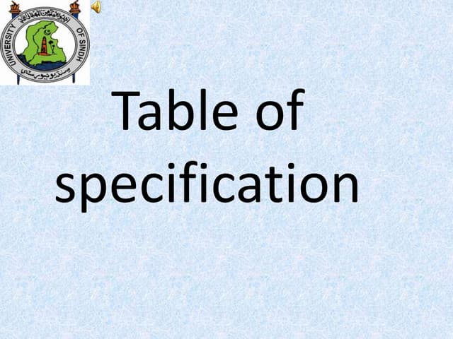Table of specifications | PPTX