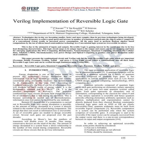 Quantum Computing For Vlsi Verilog Implementation Of Reversible Logic Gates Pdf