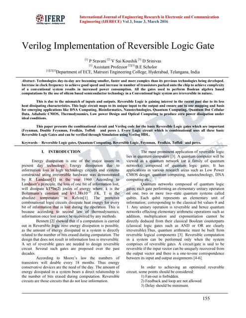 Quantum Computing For Vlsi Verilog Implementation Of Reversible Logic Gates Pdf