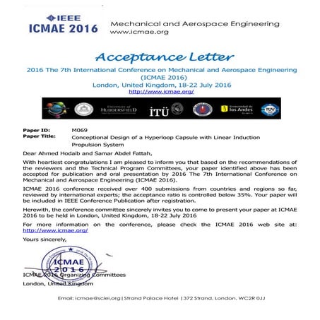 ICMAE 2016 Acceptance Letter | PDF