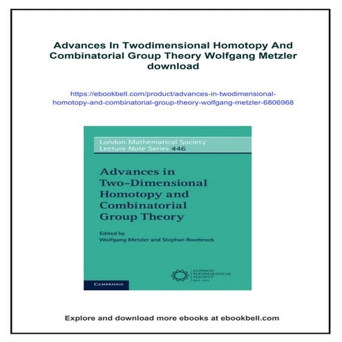 Advances In Twodimensional Homotopy And Combinatorial Group Theory Wolfgang Metzler | PDF