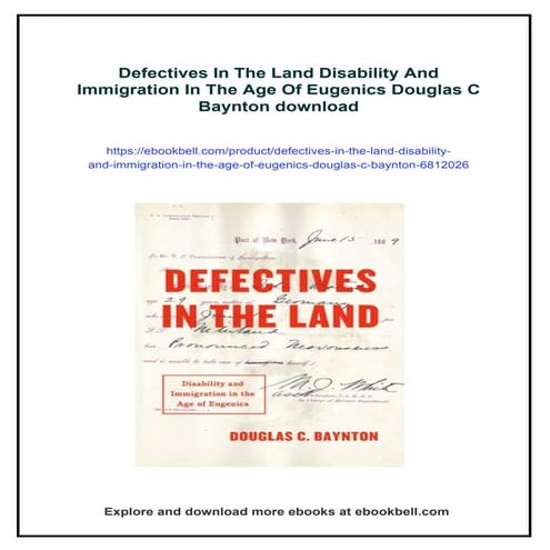 Defectives In The Land Disability And Immigration In The Age Of ...