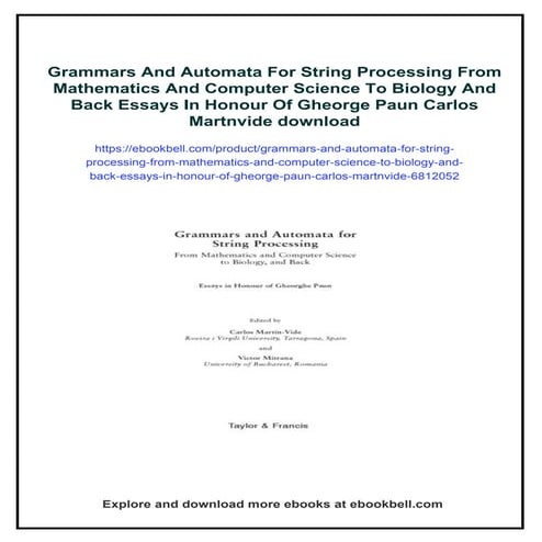 Grammars And Automata For String Processing From Mathematics And ...