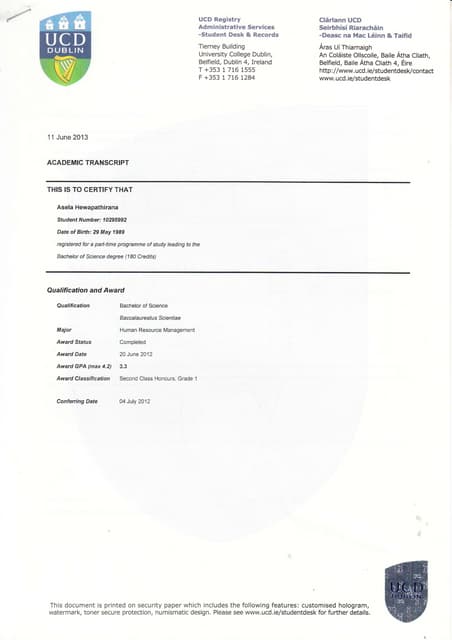 Master of Science Transcript (University of Aberdeen) | PDF