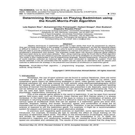 Determining Strategies on Playing Badminton using the Knuth-Morris-Pratt Algorithm | PDF ...
