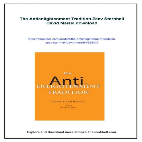 The Antienlightenment Tradition Zeev Sternhell David Maisel | PDF