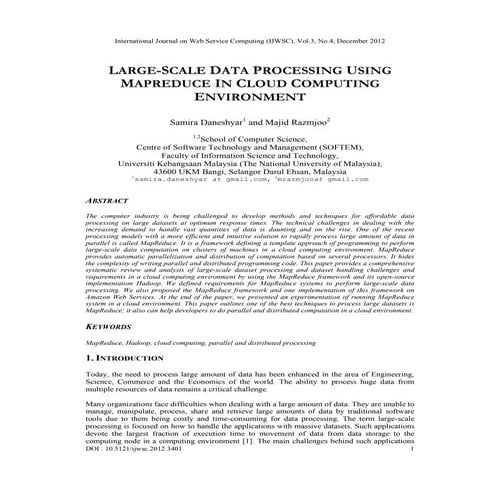 Large Scale Data Processing Using Mapreduce In Cloud Computing Environment Pdf 