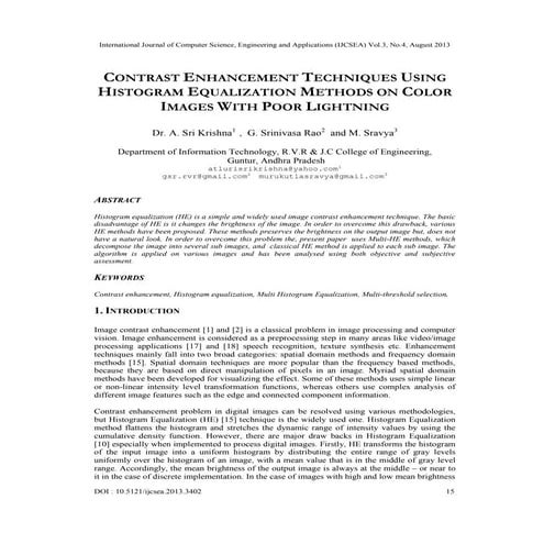 Contrast Enhancement Techniques Using Histogram Equalization Methods On