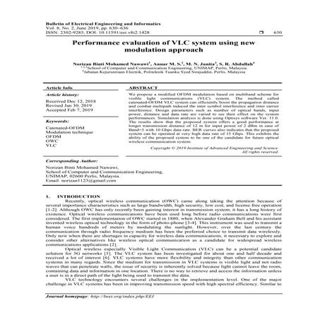 Performance Evaluation Of Vlc System Using New Modulation Approach Pdf