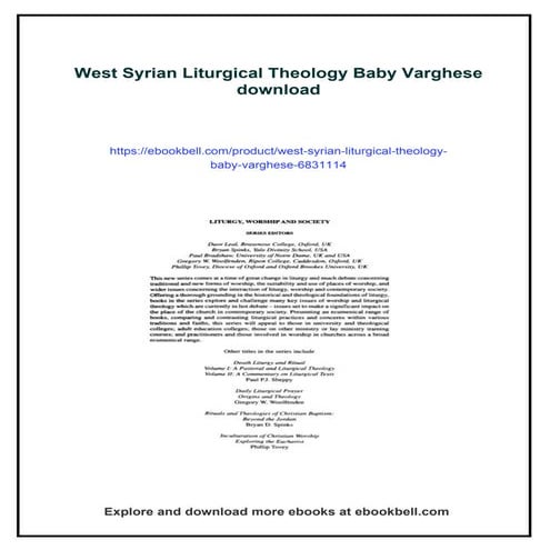 West Syrian Liturgical Theology Baby Varghese | PDF