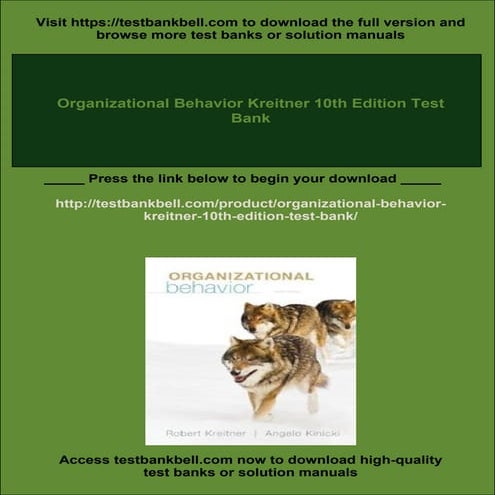 Organizational Behavior Kreitner 10th Edition Test Bank | PDF
