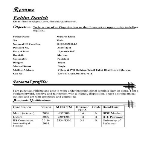 CV of Fahim word | DOC