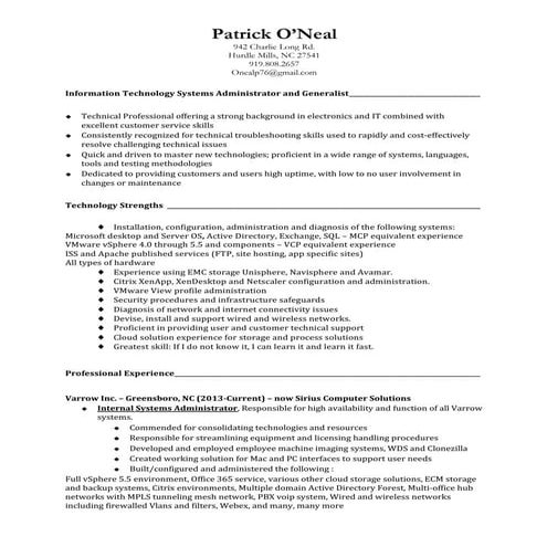 Patrick ONeal Resume | PDF