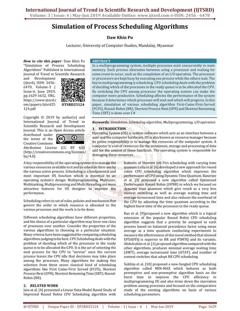 Simulation Of Process Scheduling Algorithms Pdf Operating Systems 2947