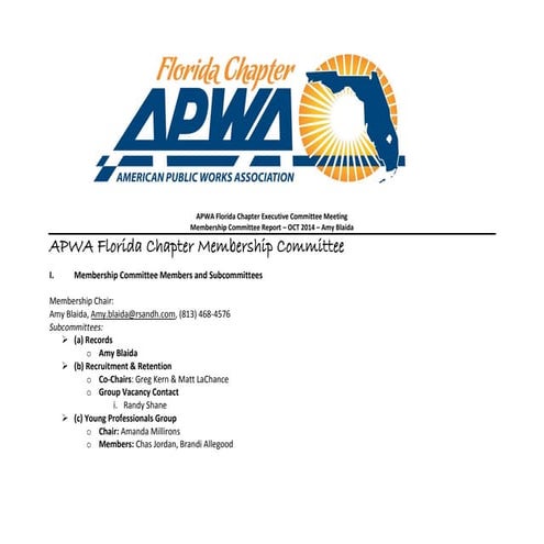 APWA FL Chapter Membership Report OCT 2014 | PDF