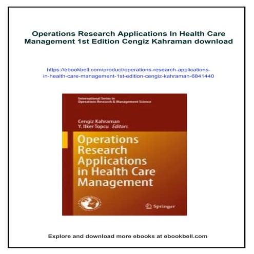 Operations Research Applications In Health Care Management 1st Edition ...