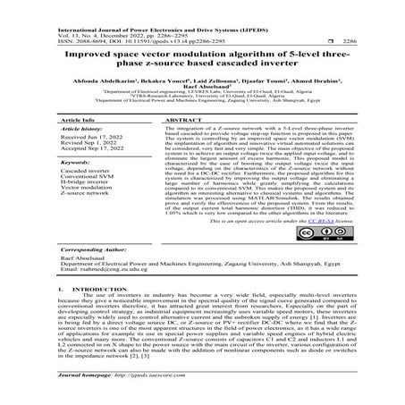 Improved Space Vector Modulation Algorithm Of 5 Level Three Phase Z Source Based Cascaded 1187