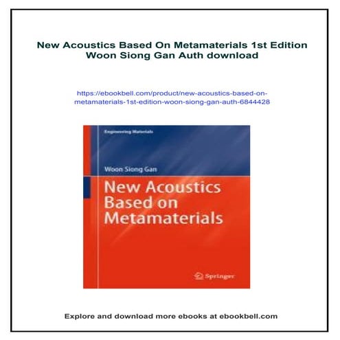 New Acoustics Based On Metamaterials 1st Edition Woon Siong Gan Auth | PDF