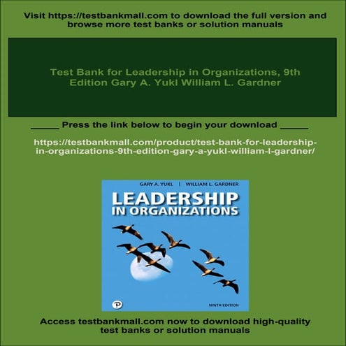 Test Bank for Leadership in Organizations, 9th Edition Gary A. Yukl ...