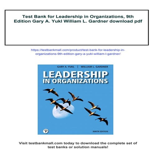 Test Bank for Leadership in Organizations, 9th Edition Gary A. Yukl ...
