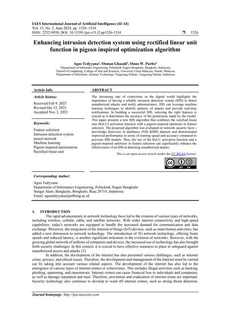 Enhancing Intrusion Detection System Using Rectified Linear Unit