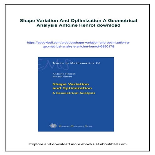 Shape Variation And Optimization A Geometrical Analysis Antoine Henrot | PDF