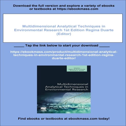 Multidimensional Analytical Techniques in Environmental Research 1st Edition Regina Duarte ...