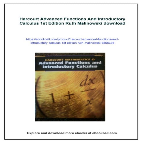 Harcourt Advanced Functions And Introductory Calculus 1st Edition Ruth ...