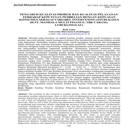 PENGARUH KUALITAS PRODUK DAN KUALITAS PELAYANAN TERHADAP KEPUTUSAN PEMBELIAN DENGAN KEPUASAN ...