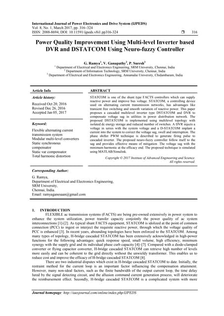 Power Quality Improvement Using Multi Level Inverter Based Dvr And Dstatcom Using Neuro Fuzzy