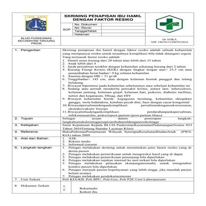343125727 sop-skrining-penapisan-ibu-hamil-dengan-faktor-resiko | PDF