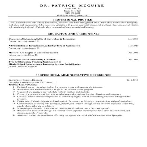 Dr. Patrick McGuire's Professional Resume | PDF