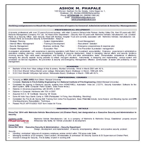 Resume -Ashok M. Phapale | DOCX