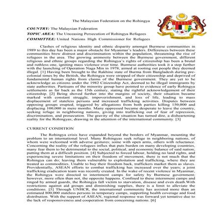 The Malaysian Federation UNHCR Position Paper | DOC